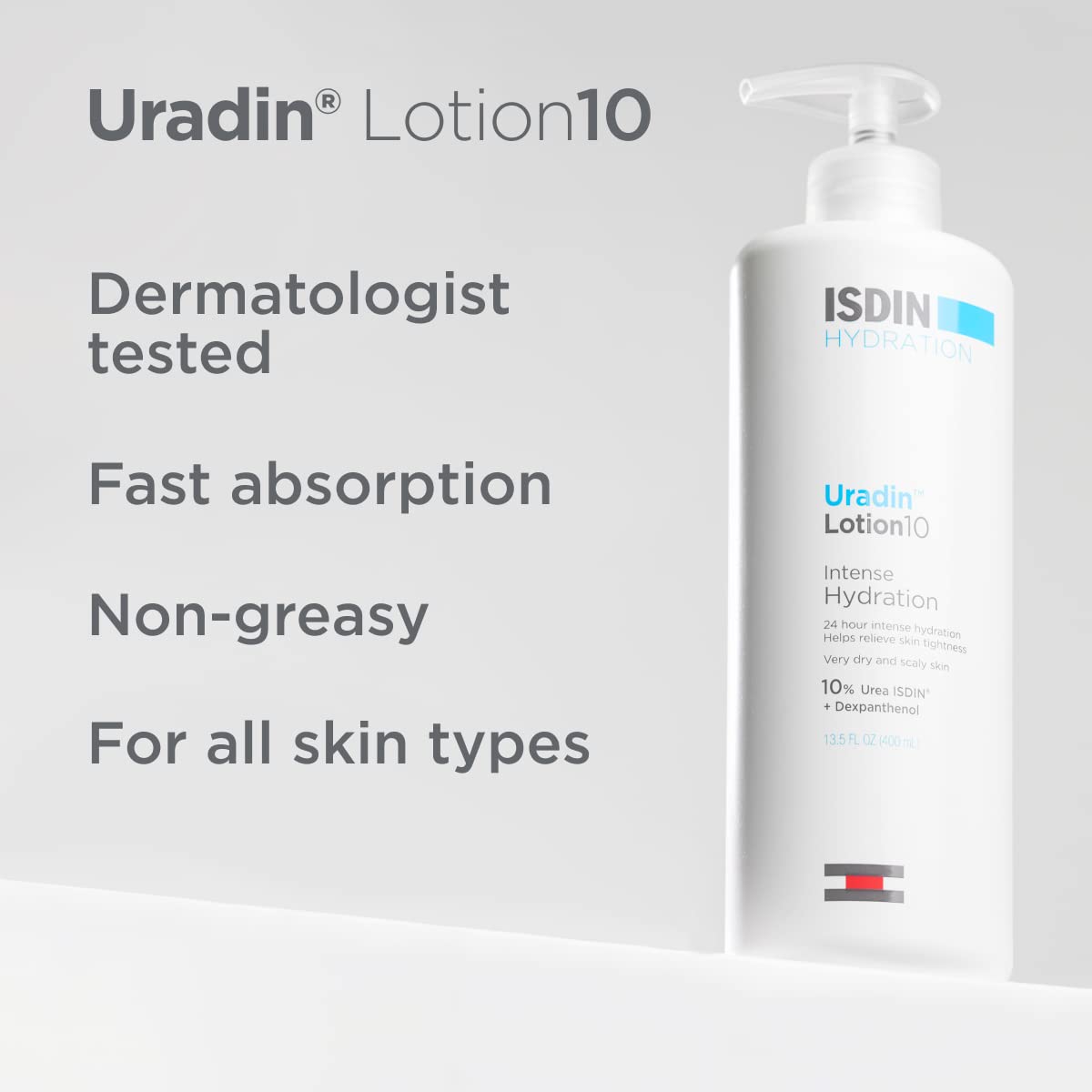 ISDIN Body Lotion Uradin10, 24 Hour Intense Hydration, 10% Urea, Fast Absorbing, Dermatologically Tested, 13.5 Fl Oz