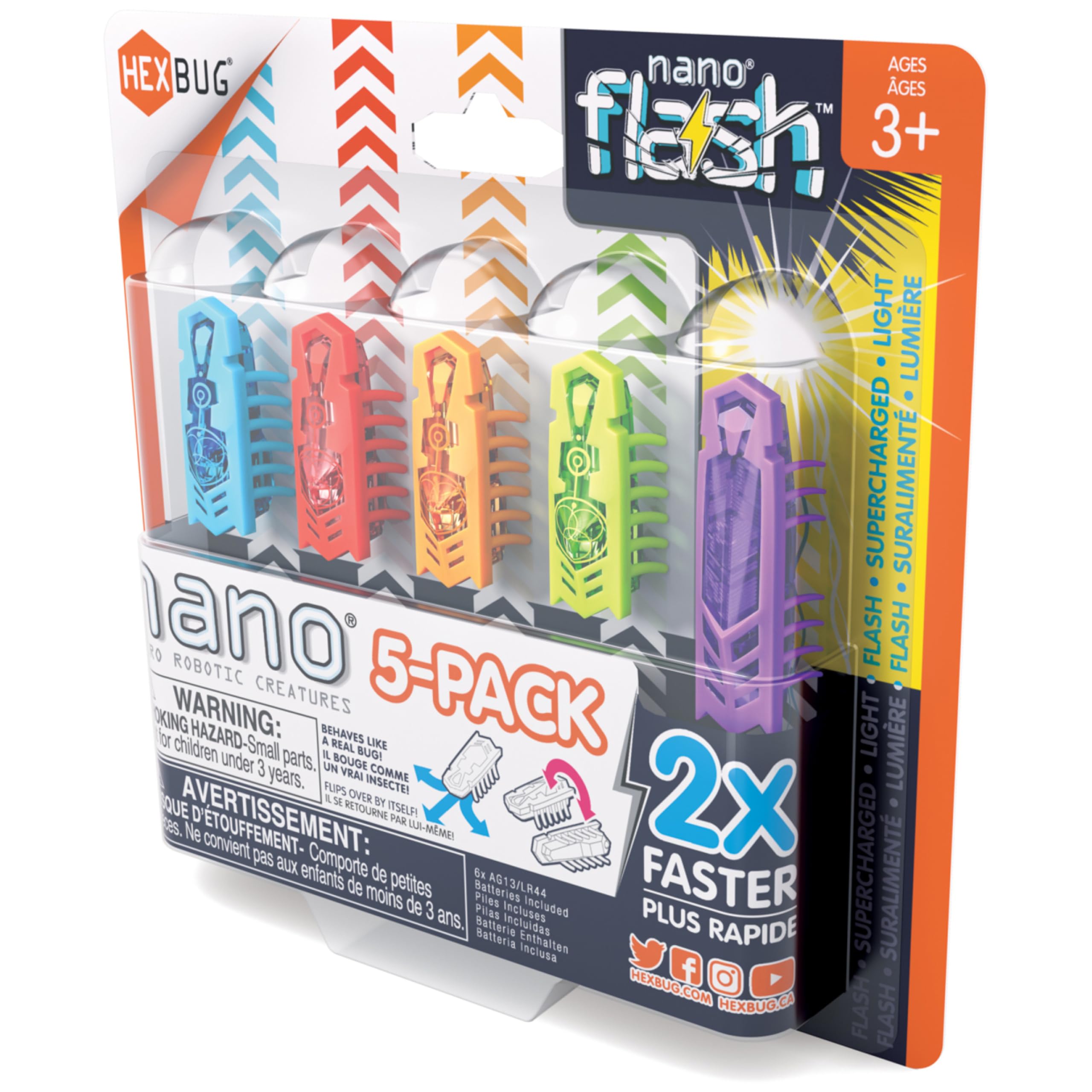 HEXBUG Nano 5 Pack, 4 Nano Bugs with Bonus Flash Nano, Sensory Toys for Kids & Cats with Vibration Technology, STEM Kits & Mini Robot Toy for Kids Ages 3 & Up