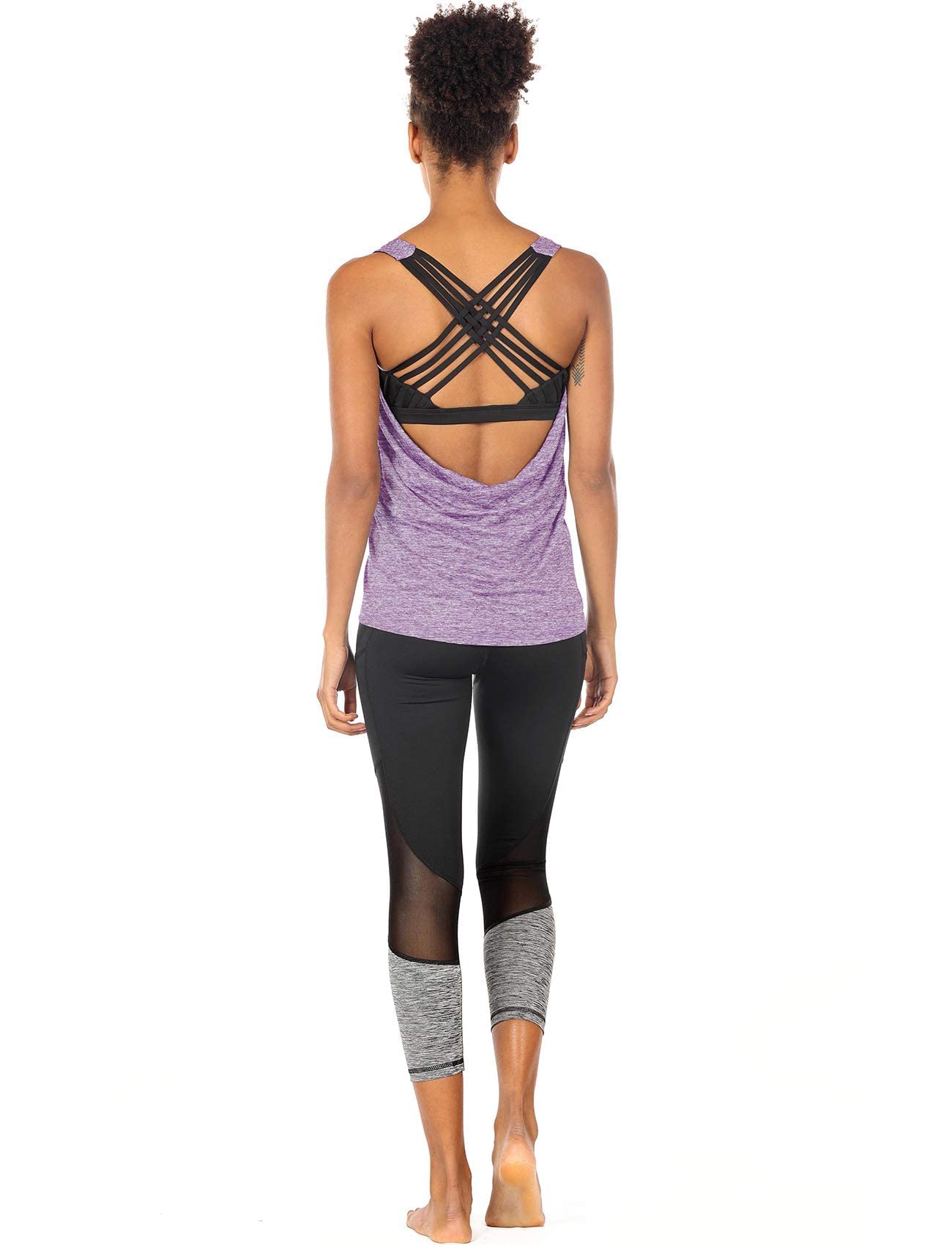 icyzone Yoga Tops Workouts Clothes Activewear Built in Bra Tank Tops for Women (S, Lavender)