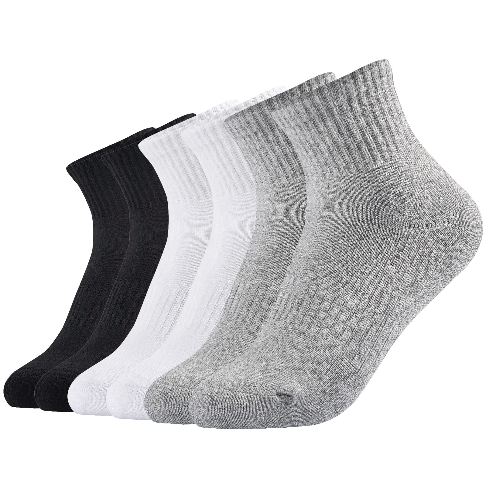 LO SHOKIM Athletic Socks Women Ankle Cushioned Running Socks Thick Cotton Sports Socks Moisture Wicking 6 Pairs (2Black+2White+2Grey,5-8)
