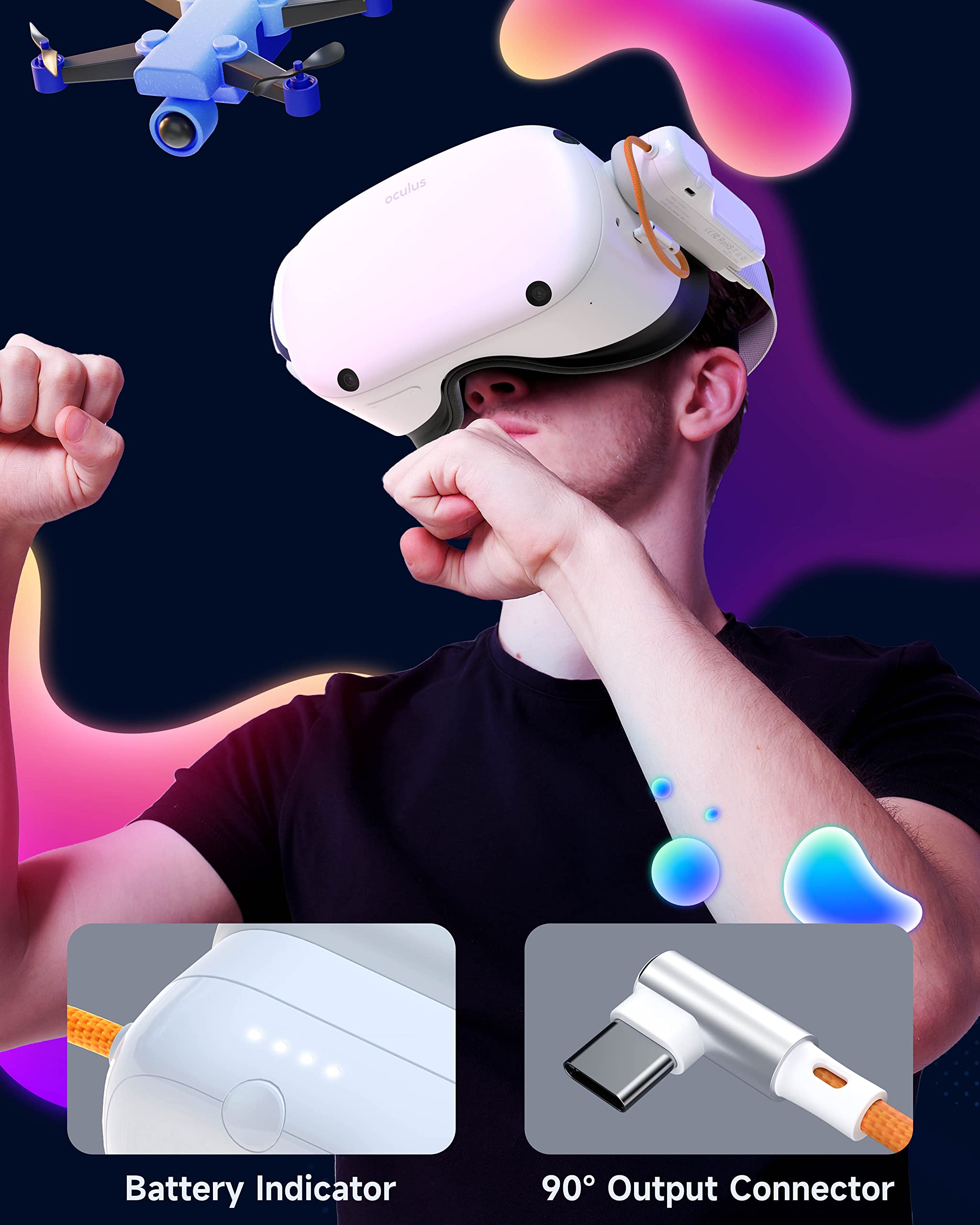 Oculus Quest 2 Battery Pack,Meta Quest 2 Pro Headset and Elite Strap, Lightweight 3350mAh Rechargeable Extended Portable Battery Bank Compatible with Quest 2 Original Strap and Elite Strap