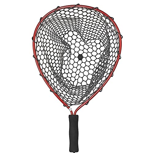 MengK Fishing Net Soft Silicone Fish Landing Net Aluminium Alloy Pole EVA Handle with Elastic Strap and Carabiner Fishing Nets Tools Accessories for Catching Fishes