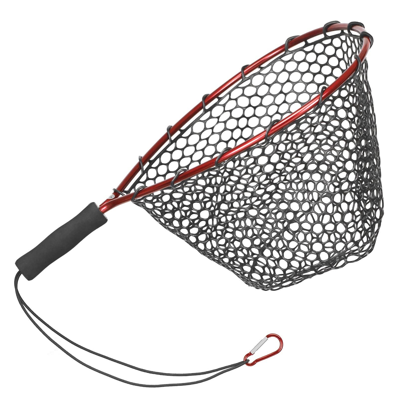 MengK Fishing Net Soft Silicone Fish Landing Net Aluminium Alloy Pole EVA Handle with Elastic Strap and Carabiner Fishing Nets Tools Accessories for Catching Fishes