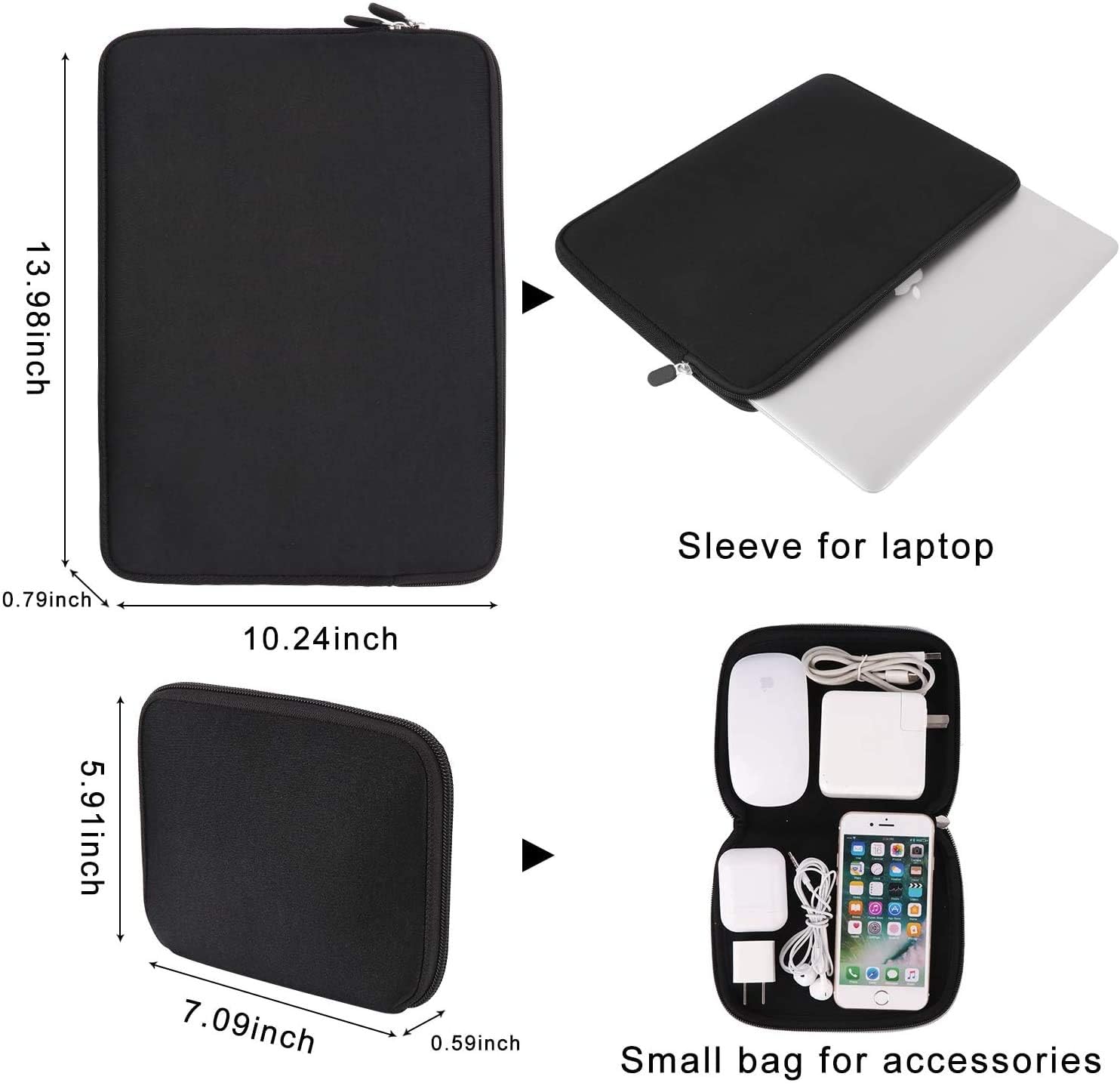 iCasso Case Compatible with MacBook Air 13 inch Case 2020 2019 2018 A2337 M1/A2179/A1932 Touch ID, Hard Shell Case, Sleeve, Screen Protector, Keyboard Cover for MacBook Air 13'' with Small Bag - Black