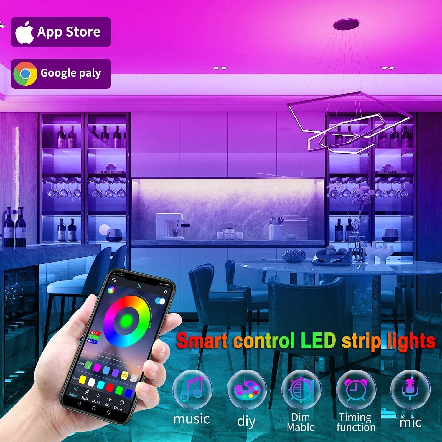 LED Strip Lights, Tenmiro Led Music Sync Color Changing Light with 40keys Music Remote Controller, Led Lights for Room, Bedroom, TV, Party