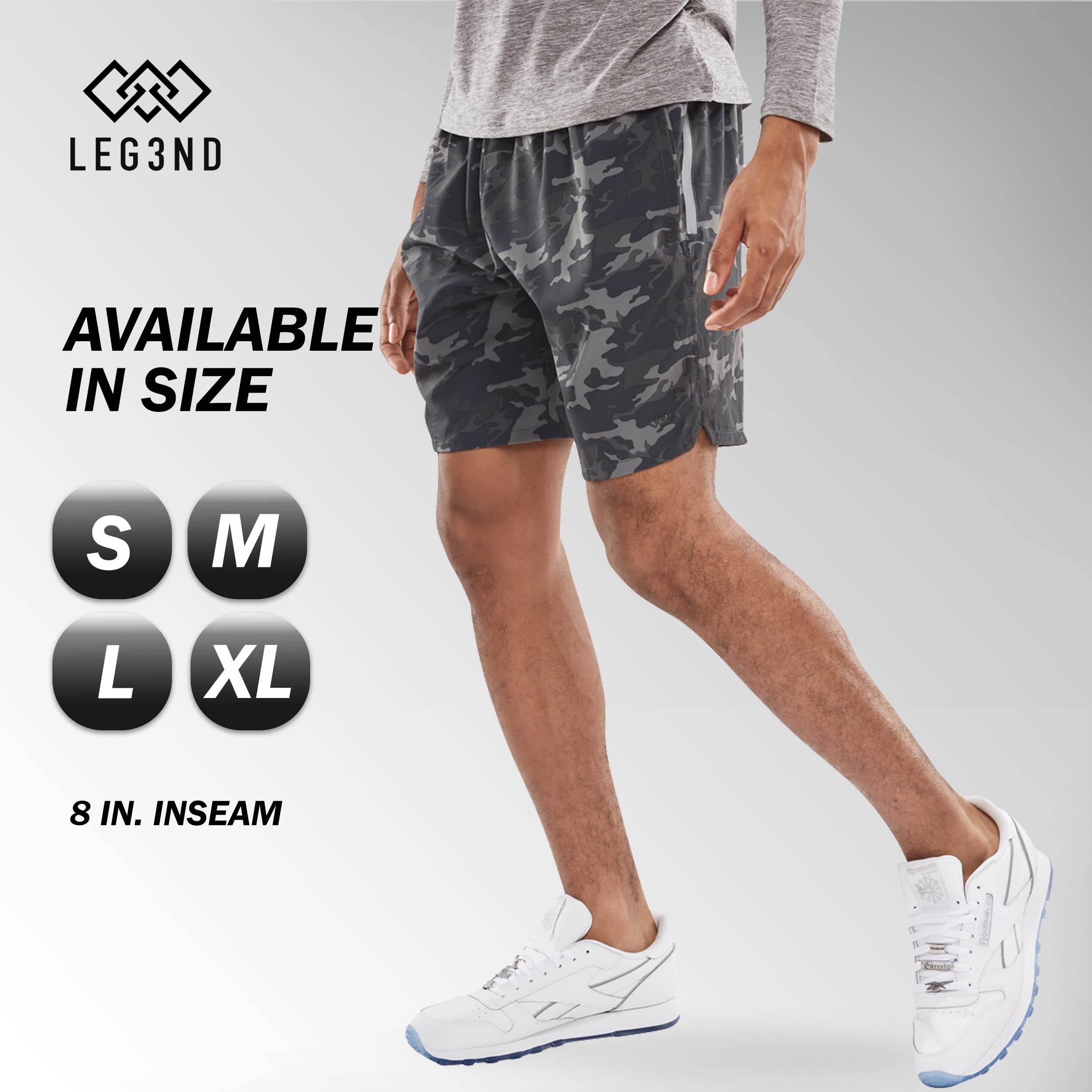 LEG3ND Mens Workout Shorts – 3 Pack Tech Running Quick Dry Gym Shorts with Zip Pockets