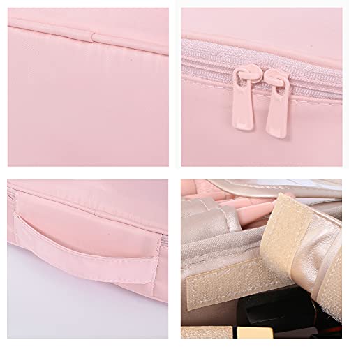 Katadem Travel Makeup Bag,Large Opening Makeup Bag,Portable Makeup Bag Opens Flat for Easy Access, Toiletry Bag,PU Leather Makeup Bag,Large Cosmetic Organizer for Women (ppink)