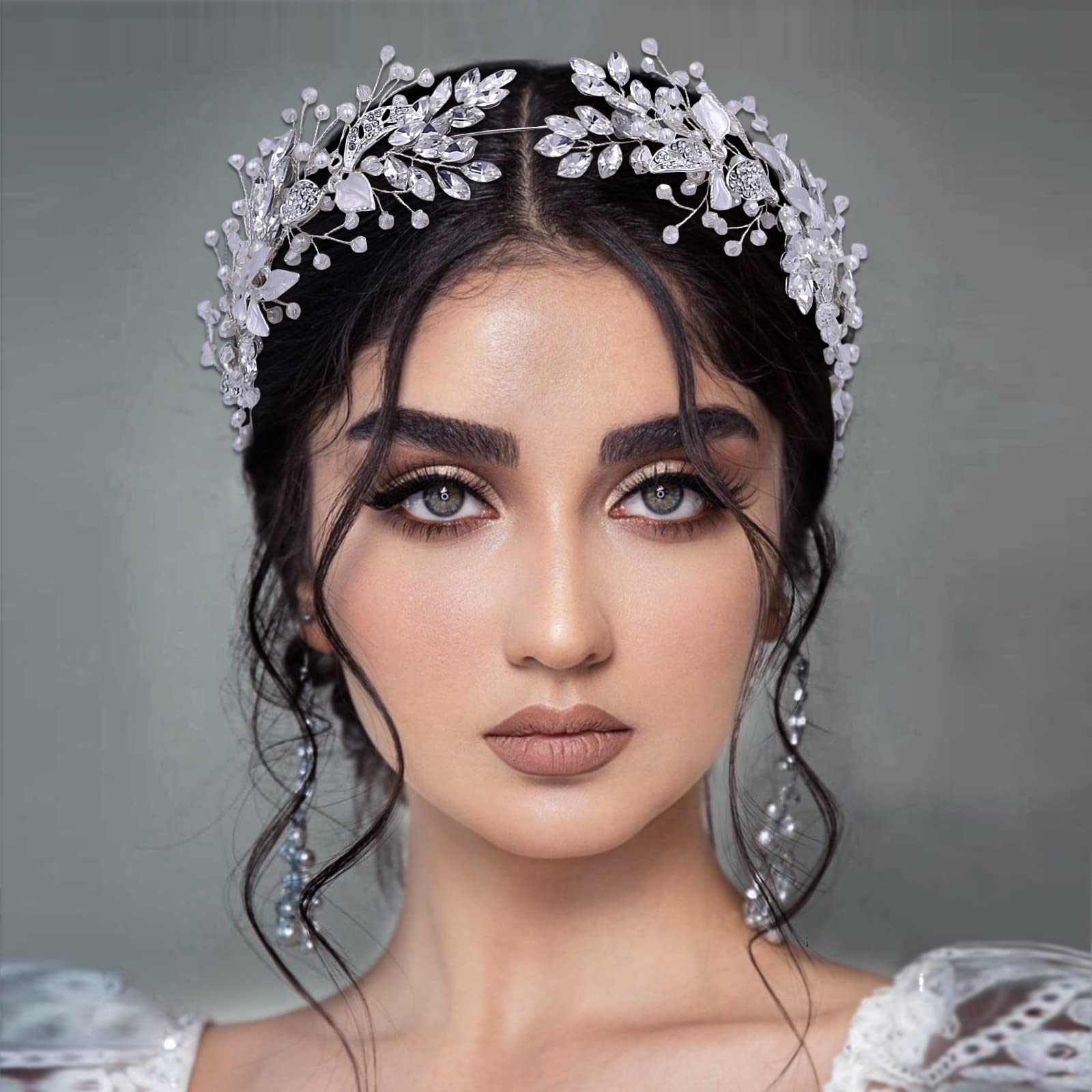 LOVFOIVER Rhinestone Wedding Headband Handmade Leaf Crystal Bridal Headpieces for Wedding Hair Accessories for Brides and Bridesmaidā¦