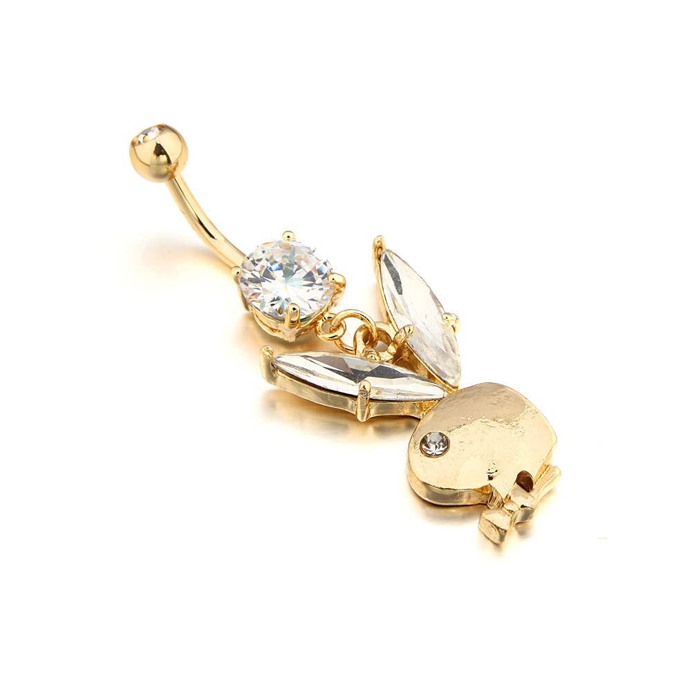 MGQGJY 5PCS Bunny Belly Button Ring Surgical Steel Navel Belly Button Ring Play boy Bunny Dangle Navel Ring For Women Girls