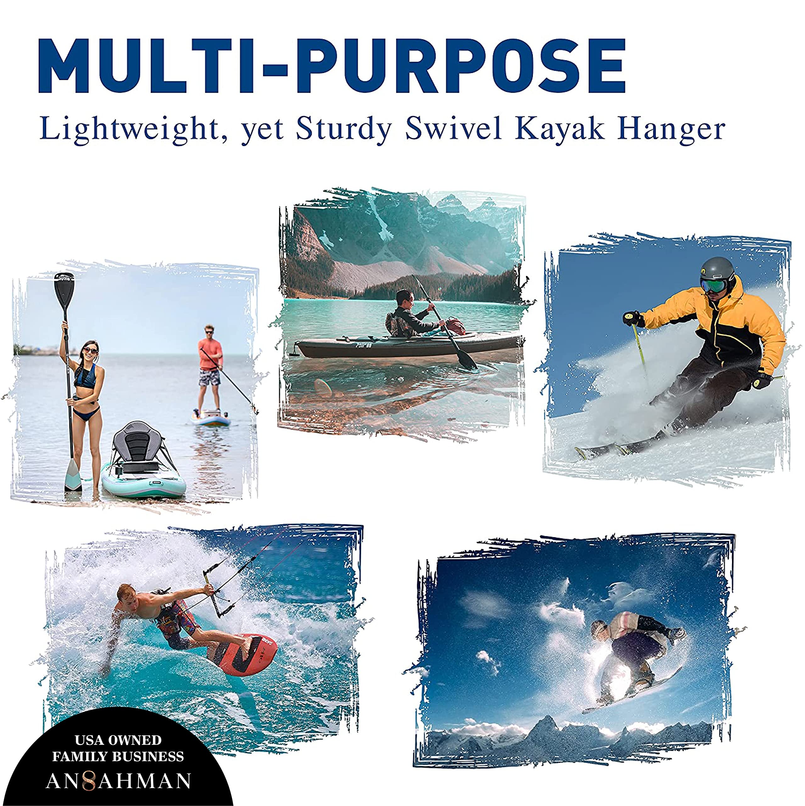 Kayak Wall Hangers Overhead Mount - Adjustable Racks for Kayaks, Freestanding Indoor or Outdoor Storage Rack, Perfect Garage Holder Hooks for Hanging Boat, Canoe, Surfboard, Paddle, 100 Pound Capacity
