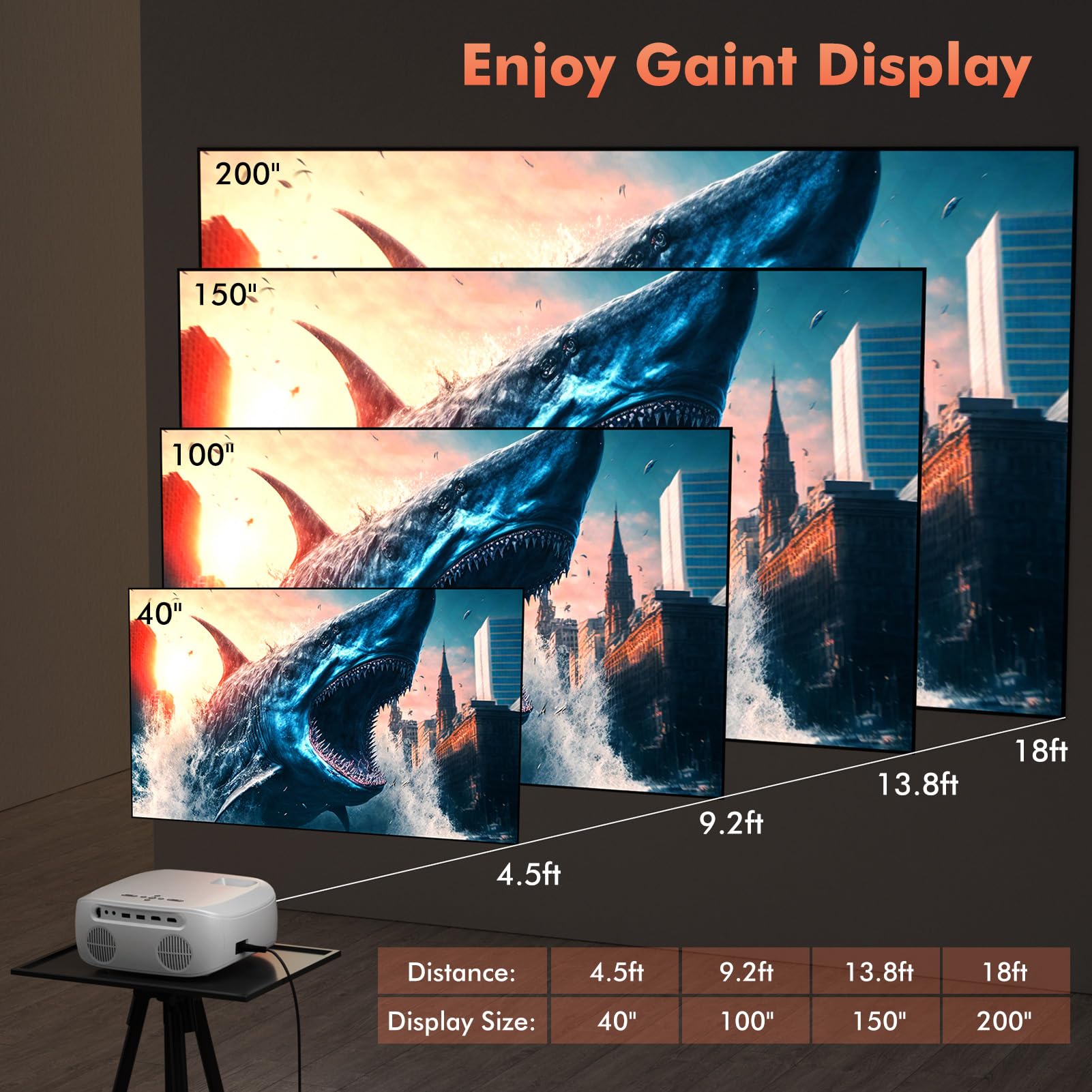 HOWWOO 4K Projector with WiFi and Bluetooth, One-step Mirroring Portable Projector for Phone, Native 1080P Mini Projector with 100" Outdoor Projector Screen, Compatible with Phone/Laptop/TV Stick/PS5