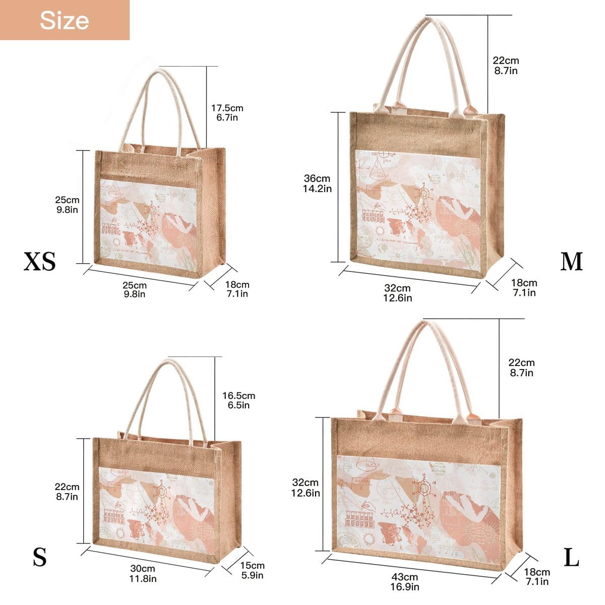 Jute Tote Burlap Bag Watercolor Science Space Pink Math Biology Gift Bag Women DIY Work Grocery Storage Bag
