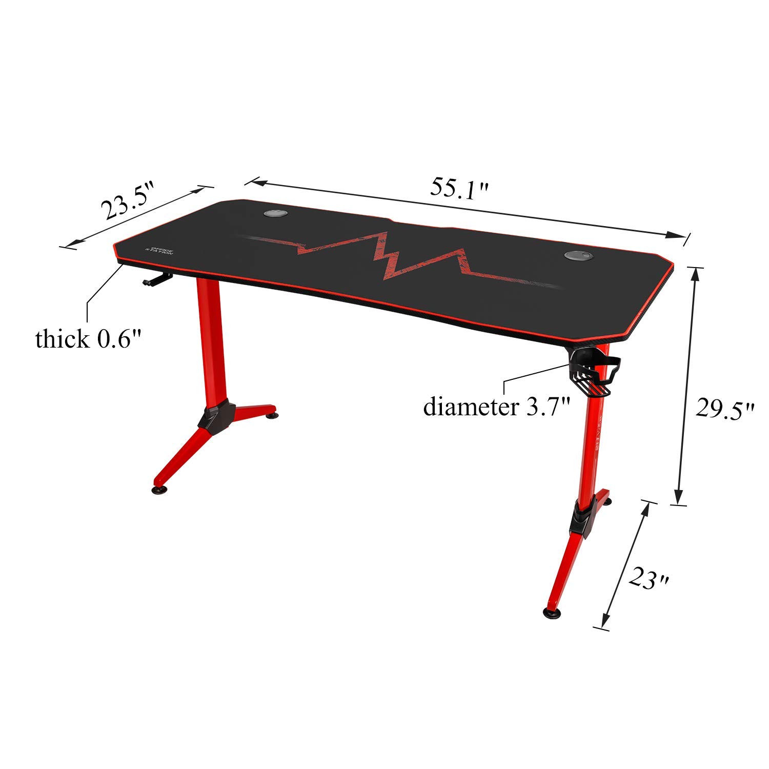 KaiMeng Gaming Desk 55 Inch PC Computer Game Desk with Mouse Pad Home Office Study Table Gamer Workstation Carbon Fiber Modern Surface Sturdy T-Shaped Y Leg, Red