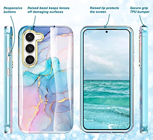 Turquiase for Samsung Galaxy S23 Plus Case with 2pcs Tempered Screen Protector&1pcs Len Camera Protector, Lightweight and Stylish Full Body Shockproof Protective Rugged TPU Case for Galaxt S23 Plus