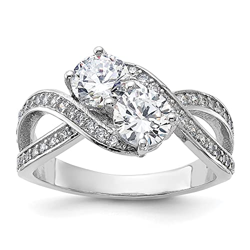 IceCarats 925 Sterling Silver Cubic Zirconia CZ Two Stone Ring Size 7