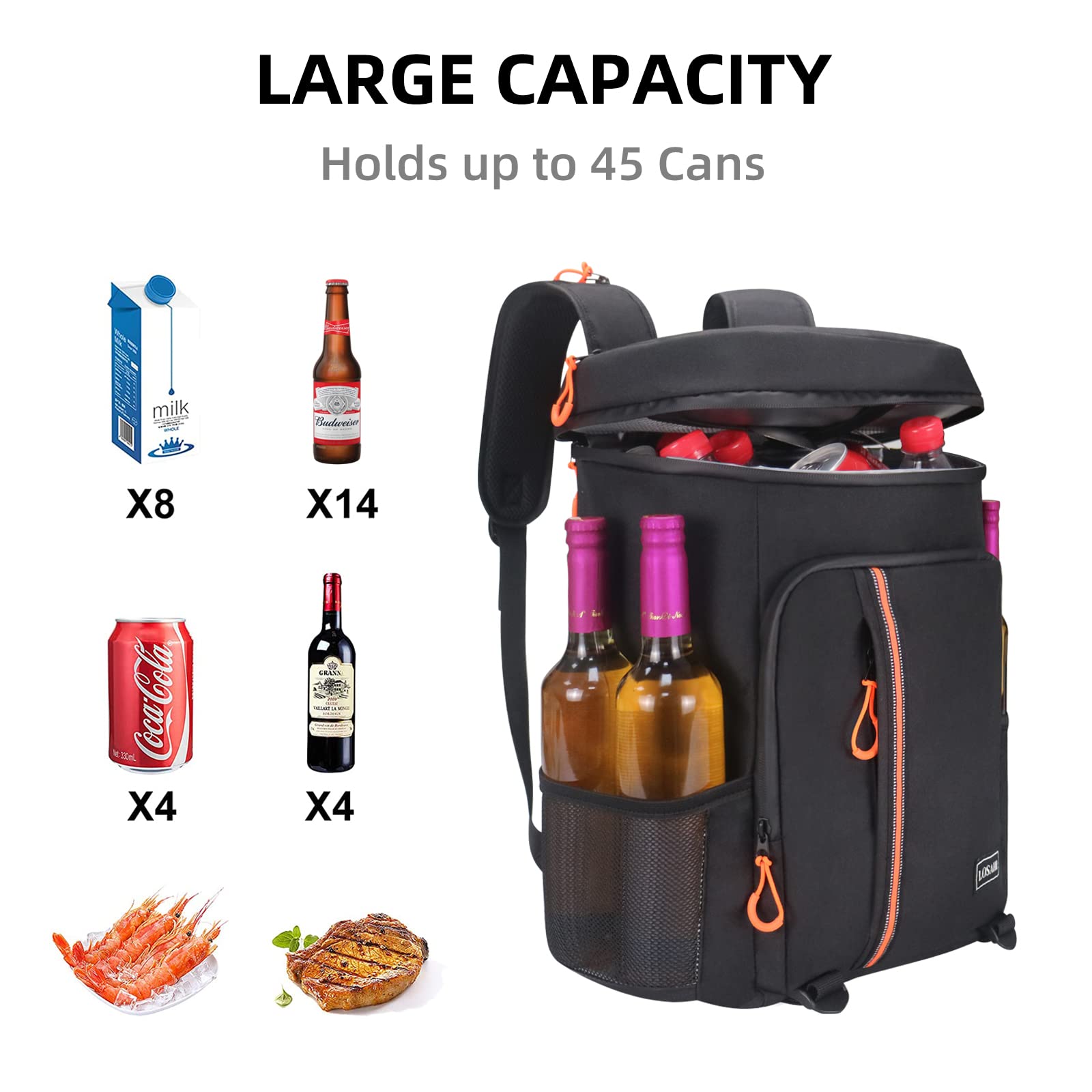 LOSAHI Insulated Cooler Backpack - 330ml Capacity, Waterproof, Leakproof, Multi-Pocket, Ergonomic Design