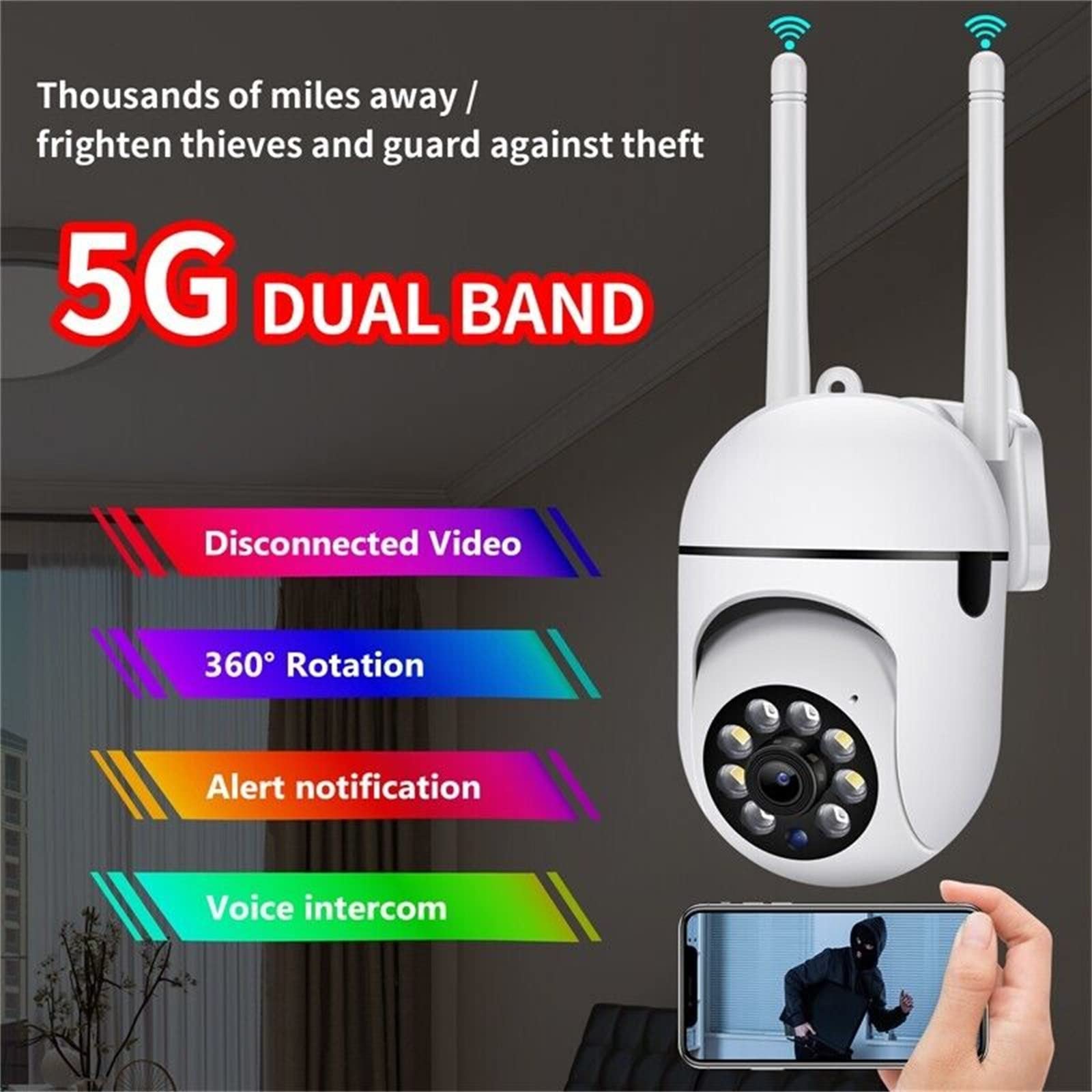 KOWVOWZ Outdoor Security Cameras, 2.4GHz & 5G WiFi Cameras for Home Security, 1080P Dome Surveillance Cameras 360° View, Waterproof with Motion Detection, 2-Way Audio (2PCS)