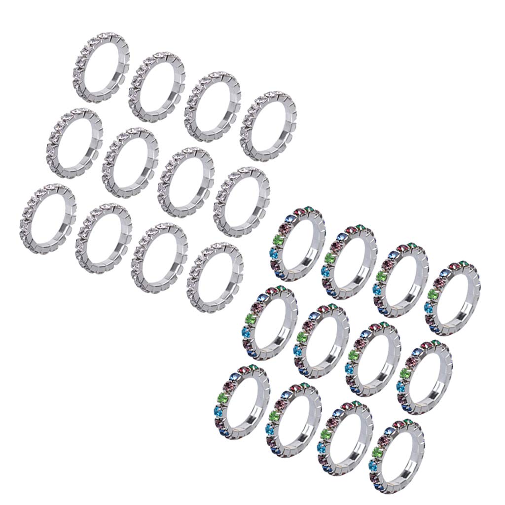 joyMerit 12pcs Women Finger Rings Sparkly Rhinestone Elastic Stretch Rings Jewelry - Silver+White
