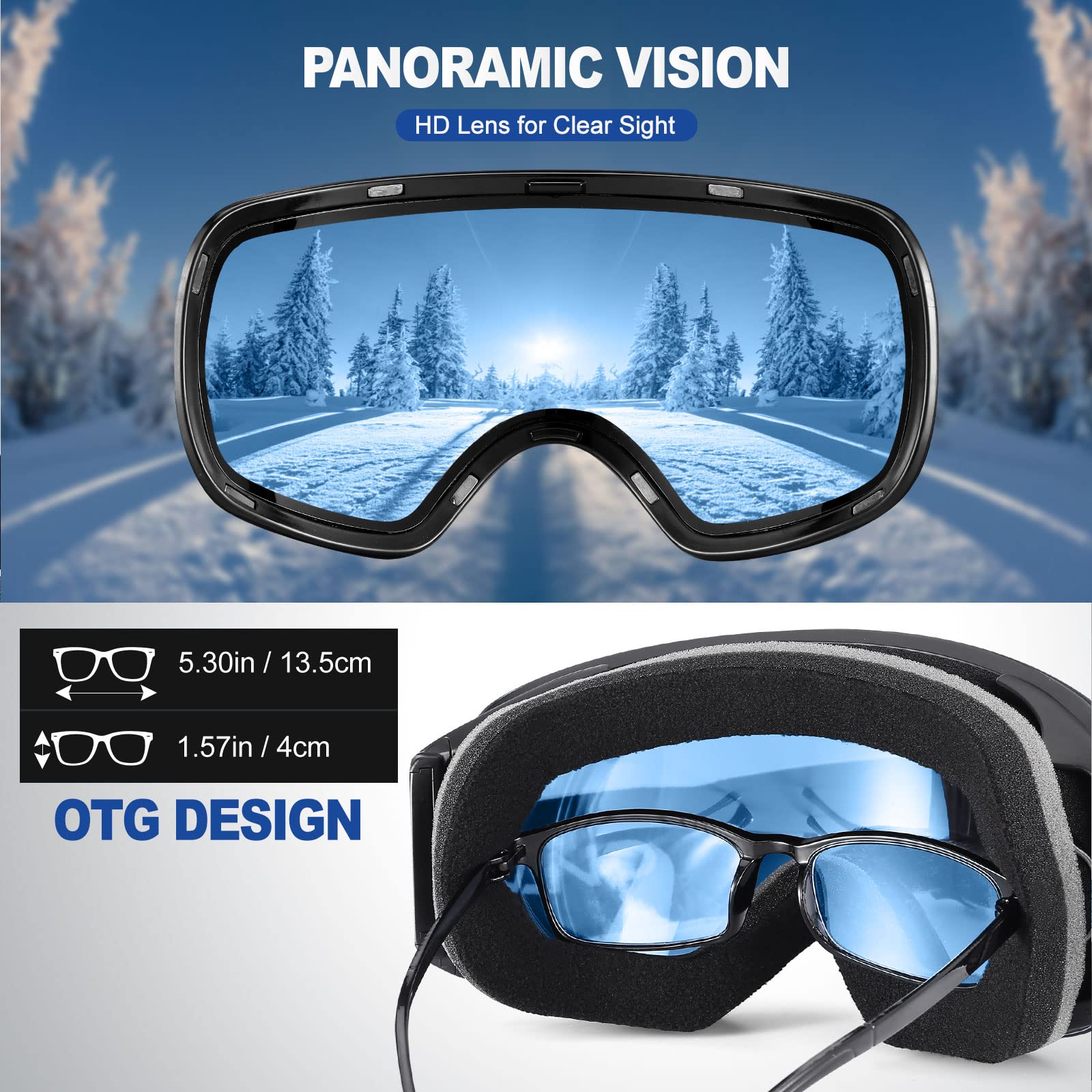 Odoland Bundle - 2 Items 4-in-1 Snowshoes with Trekking Poles, Blue, S and Detachable Magnetic Snow Ski Goggles Black Frame Blue Lens VLT 47%