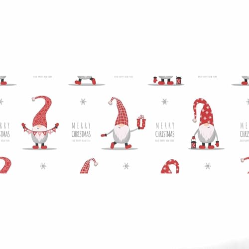 InterestPrint Christmas Pattern with G-nomes In Red Hats Gift Wrapping Paper Roll Christmas Retro Gift Wrapping Paper Holiday Party Gift 3 Pieces