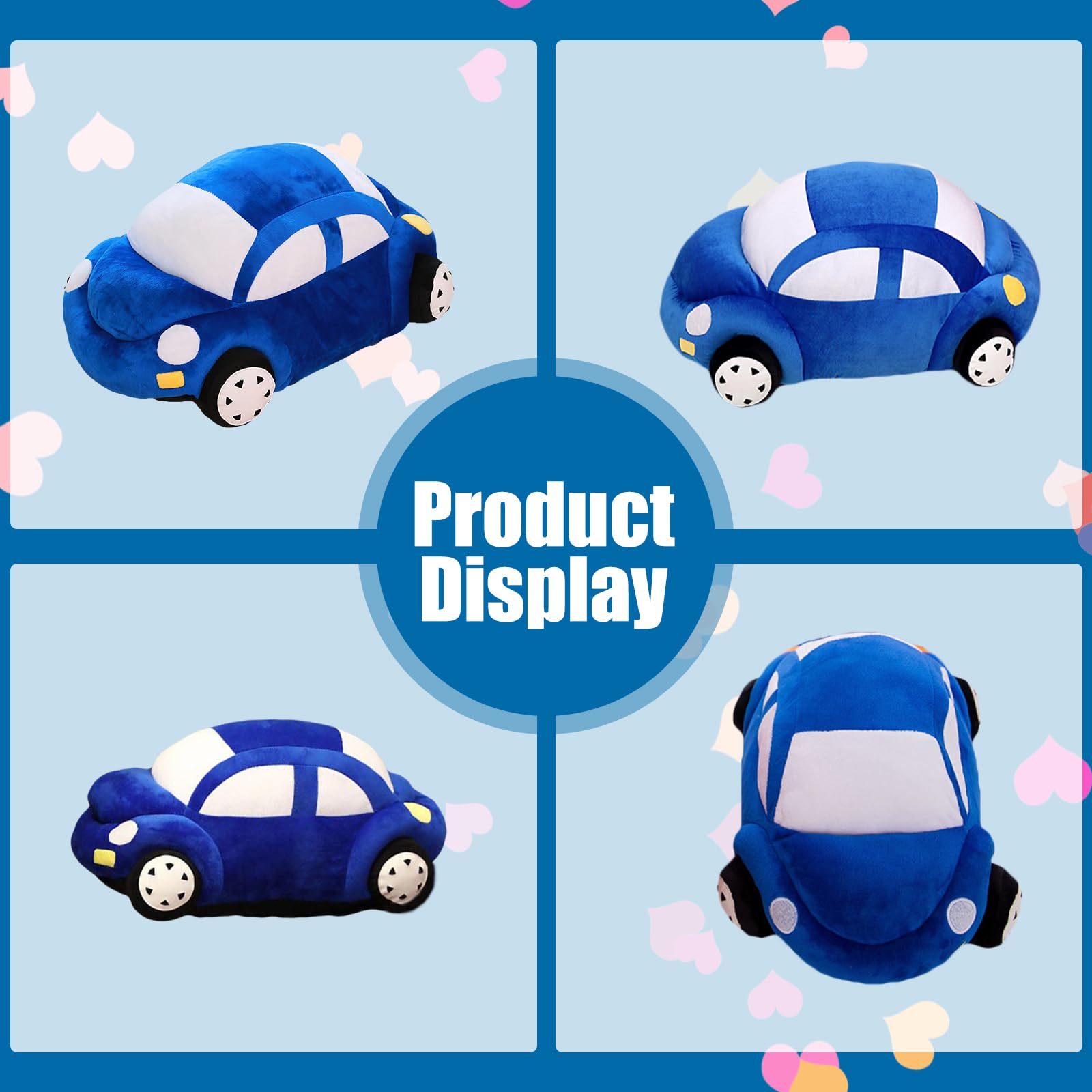 zhidiloveyou Car Plush Blue Stuffed Car Shaped Pillow Cute Toy Decor Gifts for Kids 11.8 inch