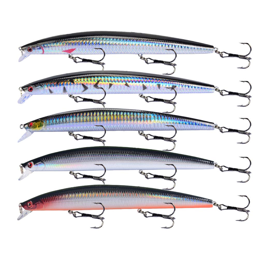 LINGYUE Large Fishing Lures 7.1" Minnow VIB Hard Bait Lures with Treble Hook Lifelike 3D Fishing Eyes Swimbait Crankbait Deep/Shallow Divers Fish Tackle Kits