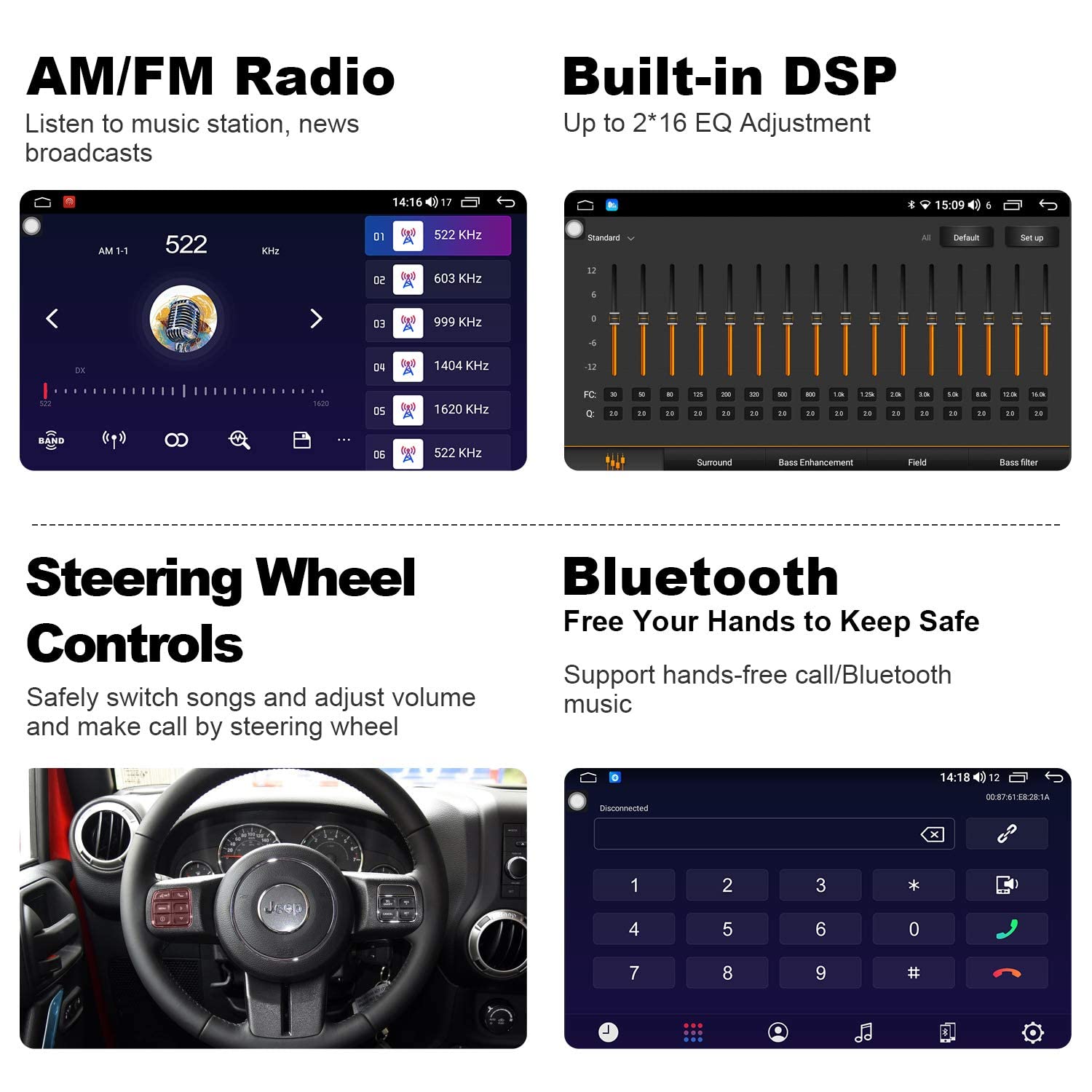 IYING 10 Inch Car Stereo Radio Wireless CarPlay Android Auto 4GB+64GB 8-Core 1280x720 Touch Screen Android 10 for Jeep Wrangler 2011-2014 AM/FM WiFi Bluetooth GPS Navigation in-Dash Car Multimedia