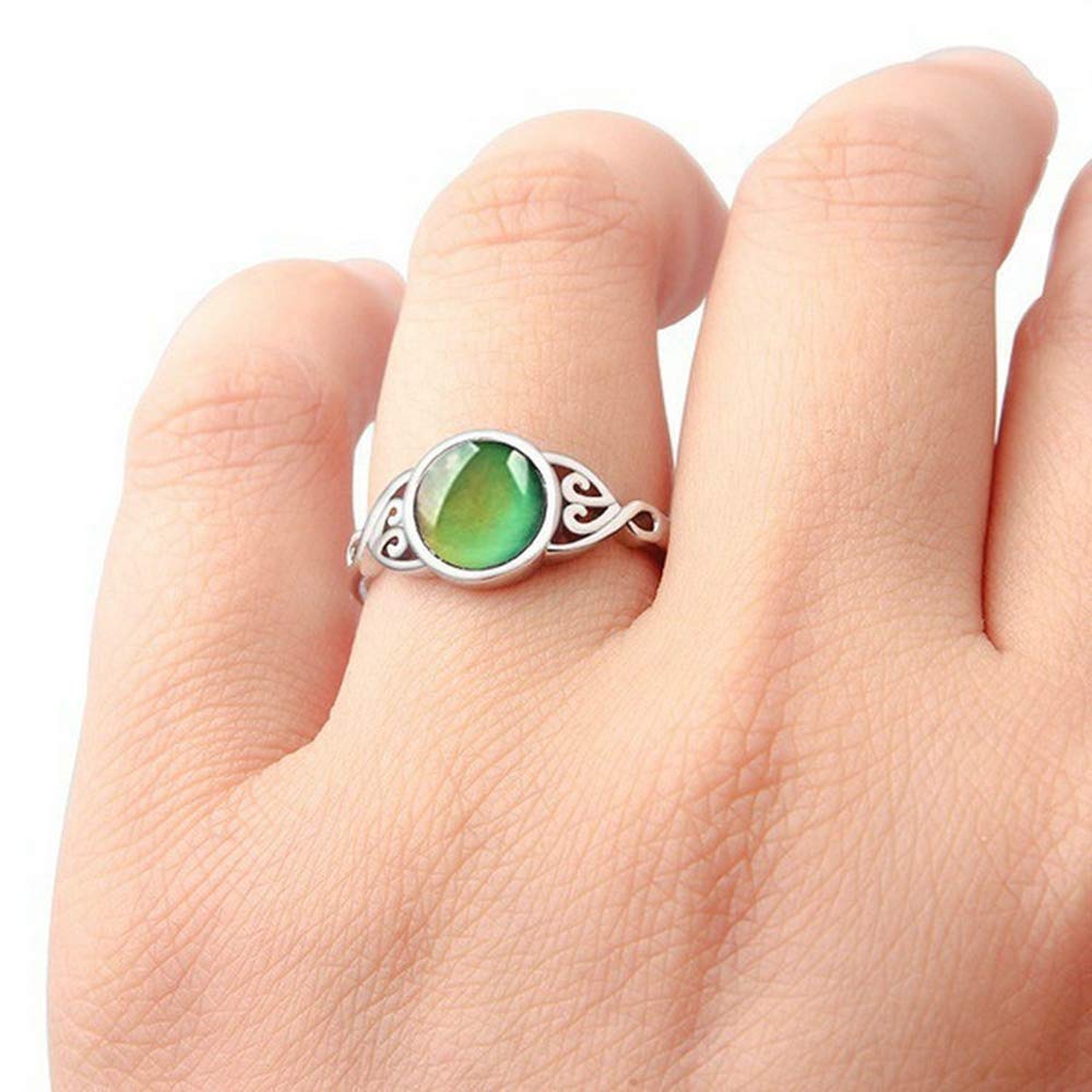 Jude Jewelers Round Shape Simulated Moon Stone Color Changing Mood Ring (Silver, 4)