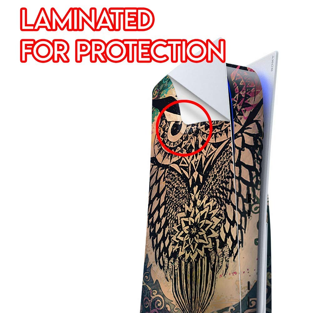 ITS A Skin Skins Compatible with Sony Playstation 5 Console Disc Edition - Protective Decal Overlay Stickers wrap Cover - Tribal Abstract Owl