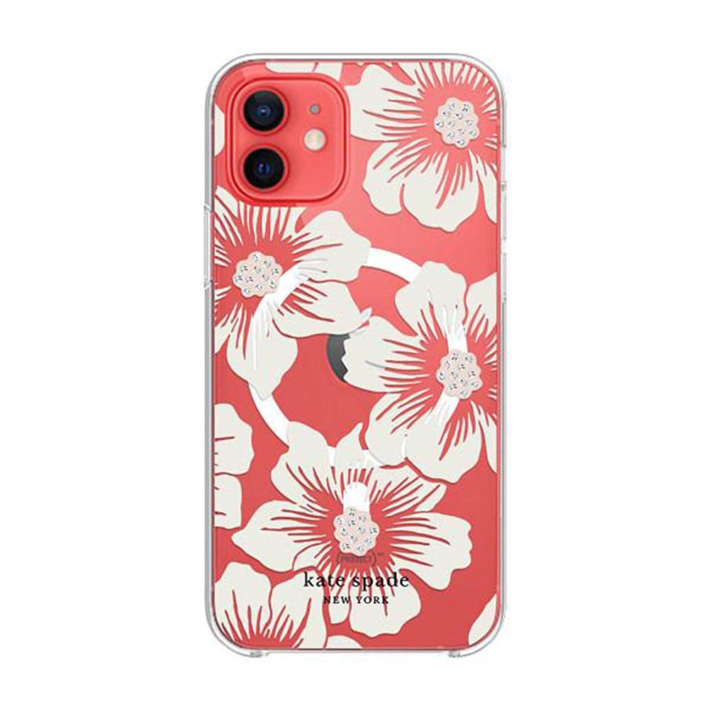 Kate Spade New York Protective Hardshell Case with MagSafe for iPhone 12 & iPhone 12 Pro - Hollyhock Floral Clear/Cream with Stones