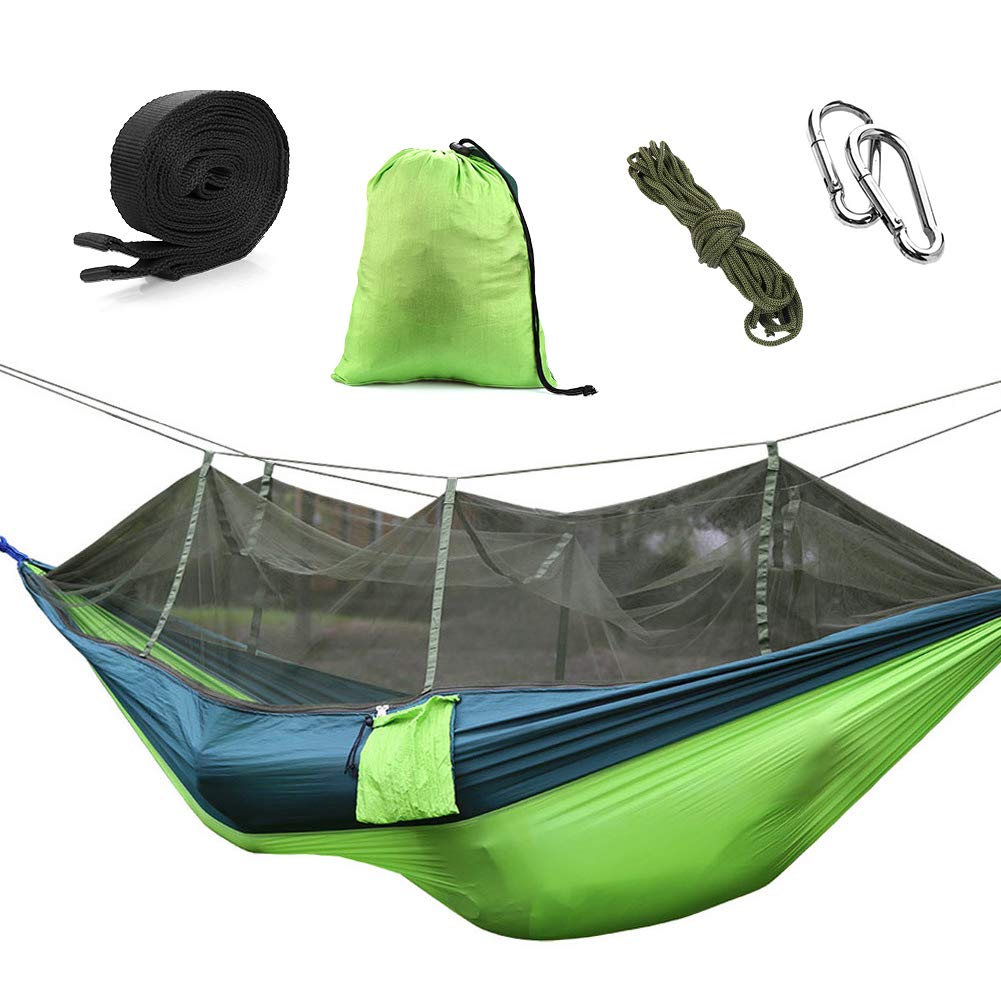 izBuy Camping Hammock with Net, Single & Double Outdoor Hammocks Portable Lightweight Parachute for Travel Hiking Backpacking