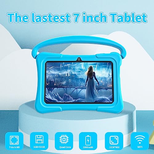 Kids Tablet, 7 inch Android Tablet for Kids, 2GB RAM 32GB ROM 128GB Expand, Toddler Tablet with Shockproof Case, Bluetooth, FM, WiFi, Parental Control, Dual Camera, Games (Pink)