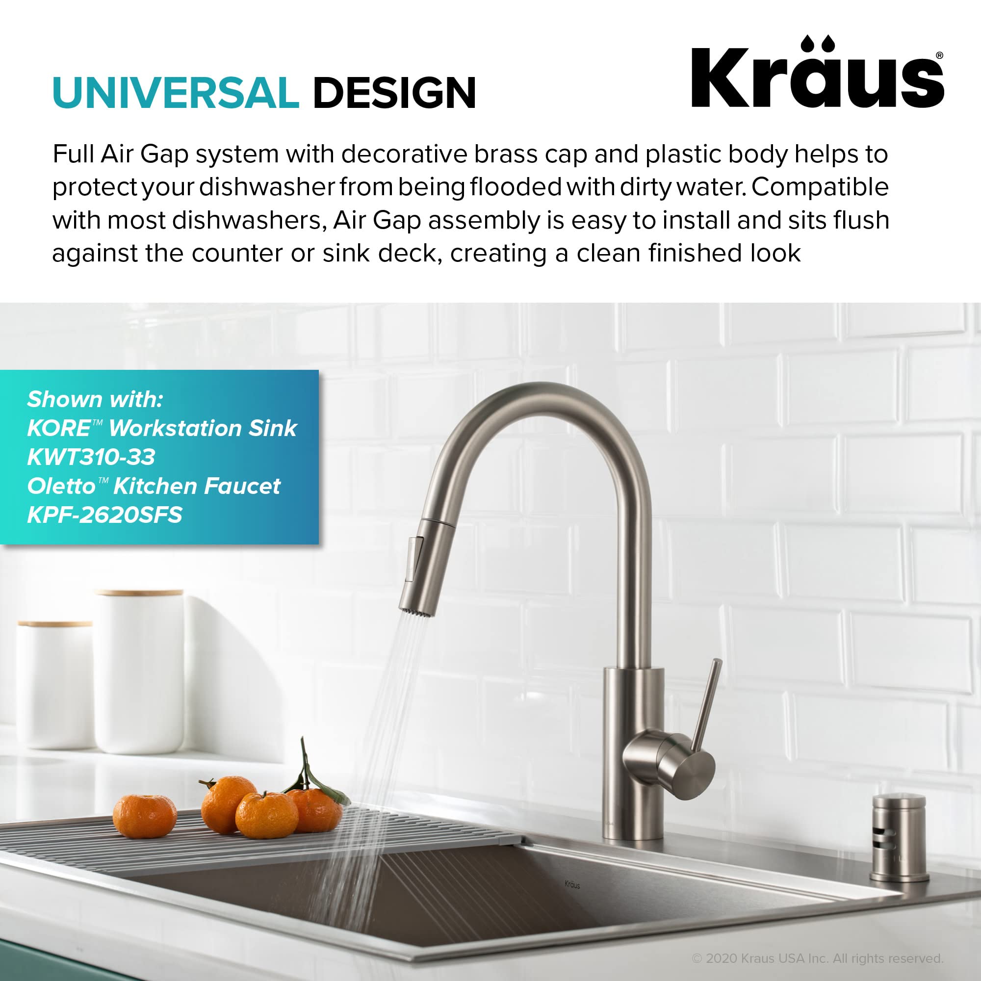 KRAUS Dishwasher Air Gap in Spot Free All-Brite⢠Stainless Steel, KAG-1SFS