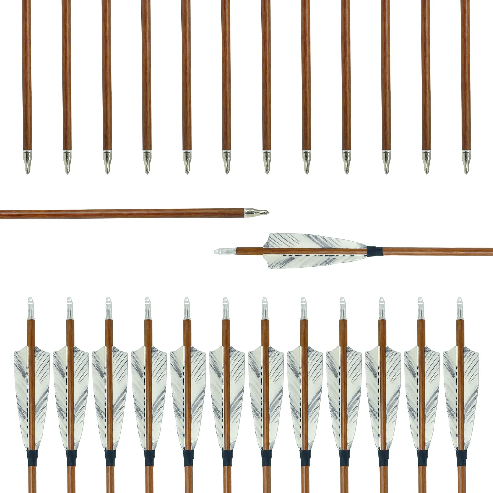 LPLKON 31" Carbon Arrows 12 Pack Hunting Target Practice Archery arrow with Camo Turkey Feathers for Compound Recurve Bow Longbow (white feather)