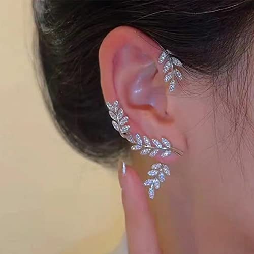 Leaf Ear Cuff Earrings for Women Pierced Zircon Leaf Ear Cuffs Hanging Leaf Earrings Ear Wrap Earrings