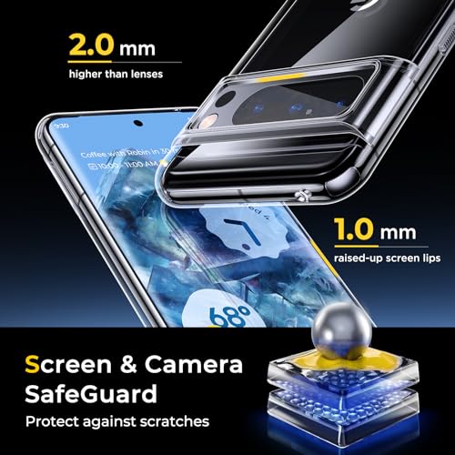 Humixx for Google Pixel 8 Pro Case Clear [Non-Yellowing] [14FT Military Grade Drop Protection] Protective Shockproof Bumper Slim Fit Transparent for Pixel 8 Pro Phone Case 6.7'' - Diamond Clear