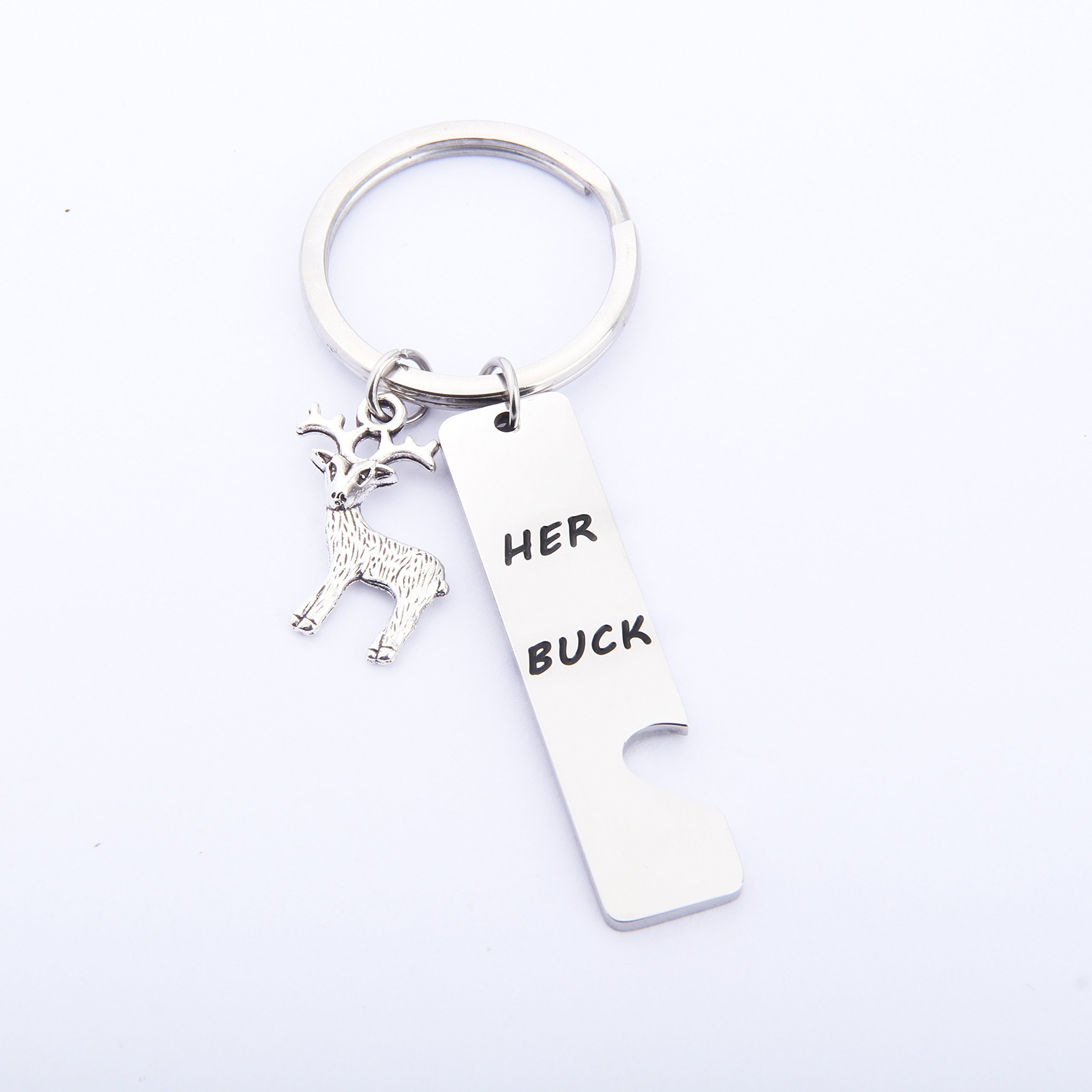 Her Buck His Doe Heart Keychains Hunter Couples Cowboy Maching Couple Keychain Gift (Deer Couple)