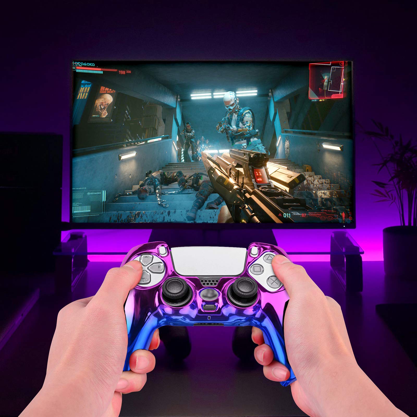 Linkidea PS5 Controller Cover Skins Protective Case Compatible with Playstation 5 DualSense Wireless Controller, Two-Color Gradient Faceplate Cover with 8 Thumb Grip Caps