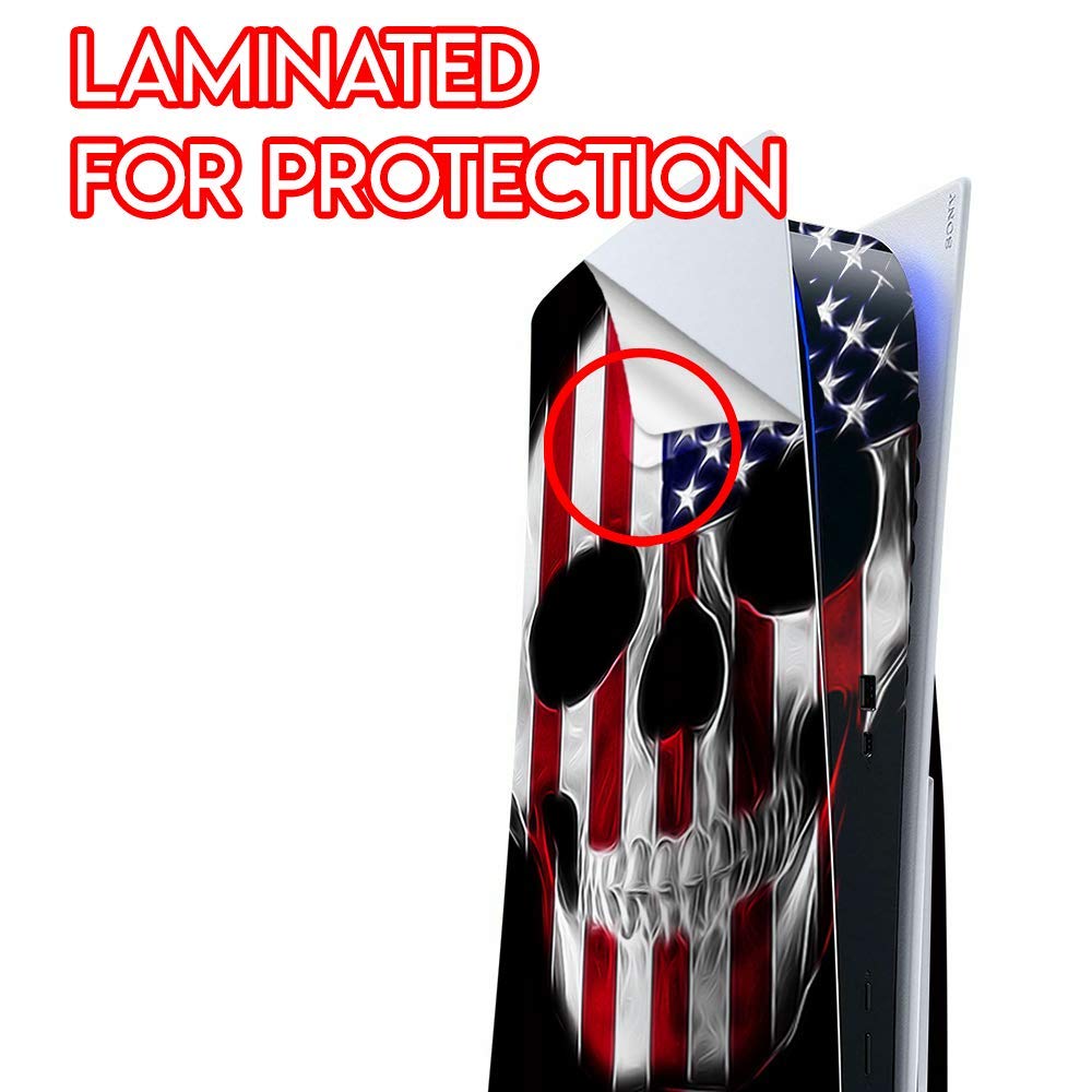 ITS A Skin Skins Compatible with Sony Playstation 5 Console Disc Edition - Protective Decal Overlay Stickers wrap Cover - American Skull Flag in Skull