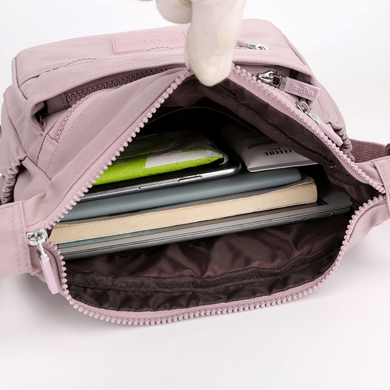 MISOFE Purses for Women Shoulder Handbags Waterproof Nylon Travel Bag (Pink)