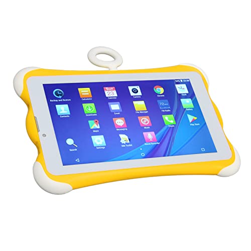 Kids Tablet, Eye Protection Easy Access Triple Slot WiFi Yellow Kids Tablet for Watching Cartoons (US Plug)