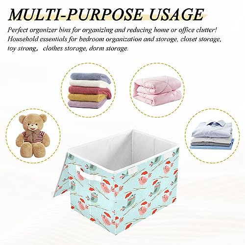 Krafig Foldable Storage Box Large Cube Organizer Bins Christmas Cute Birds Containers Baskets with Lids Handles for Closet Organization, Shelves, Clothes, Toys