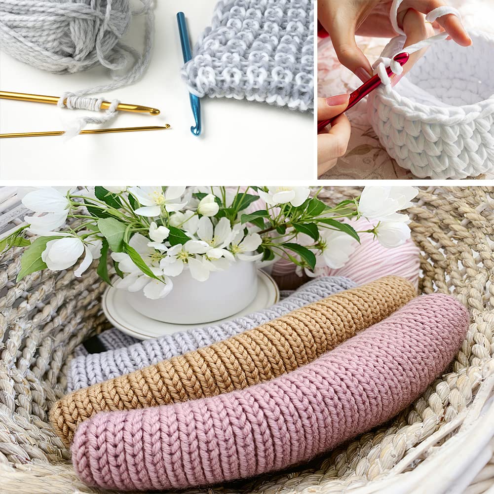 Katech Crochet Hooks Set Includes 5 pcs Crochet Hooks and 6 pcs Random Colors Yarn Skeins for Crochet and Knitting, Ergonomic Crochet Needle Yarn Kits DIY Yarn Weaving Tool for Crochet Lovers