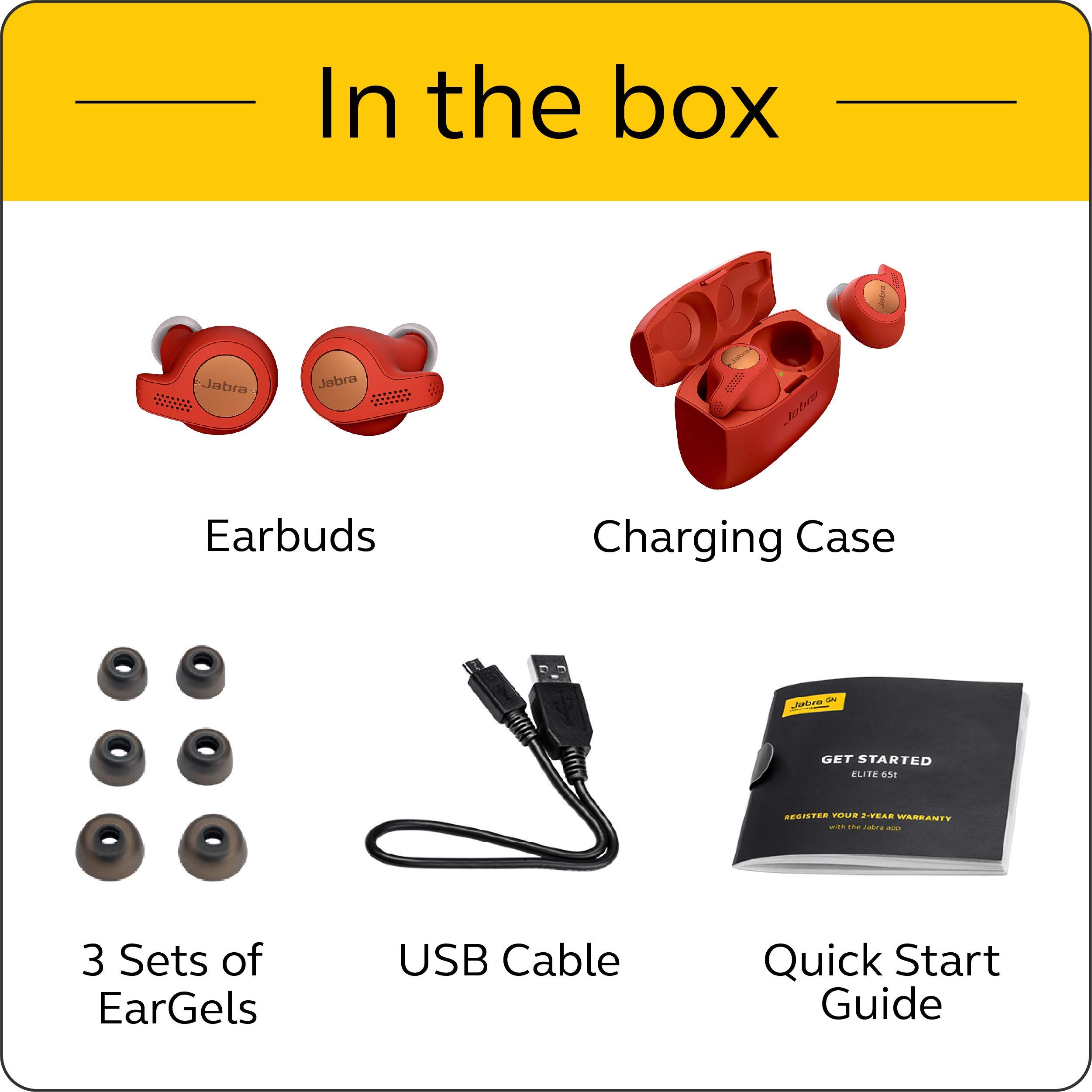 Jabra Elite Active 65t Earbuds β True Wireless Earbuds with Charging Case, Copper Red β Bluetooth Earbuds with a Secure Fit and Superior Sound, Long Battery Life and More (Renewed)
