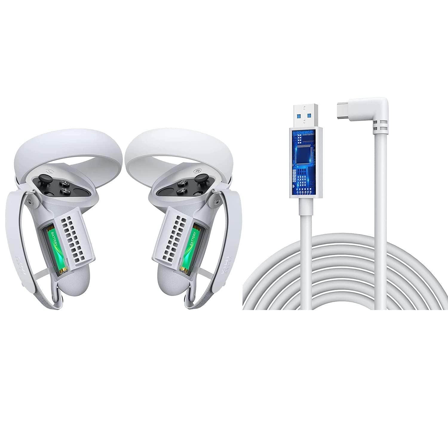 KIWI design Upgraded Controller Grips Cover White and 16FT Link Cable A to C Gray for Quest 2