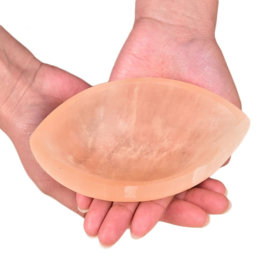 JIC Gem 4.5 Inch Selenite Crystal Bowl Moroccan Selenite Hand Carved Crystal Charging Bowl Home Decoration