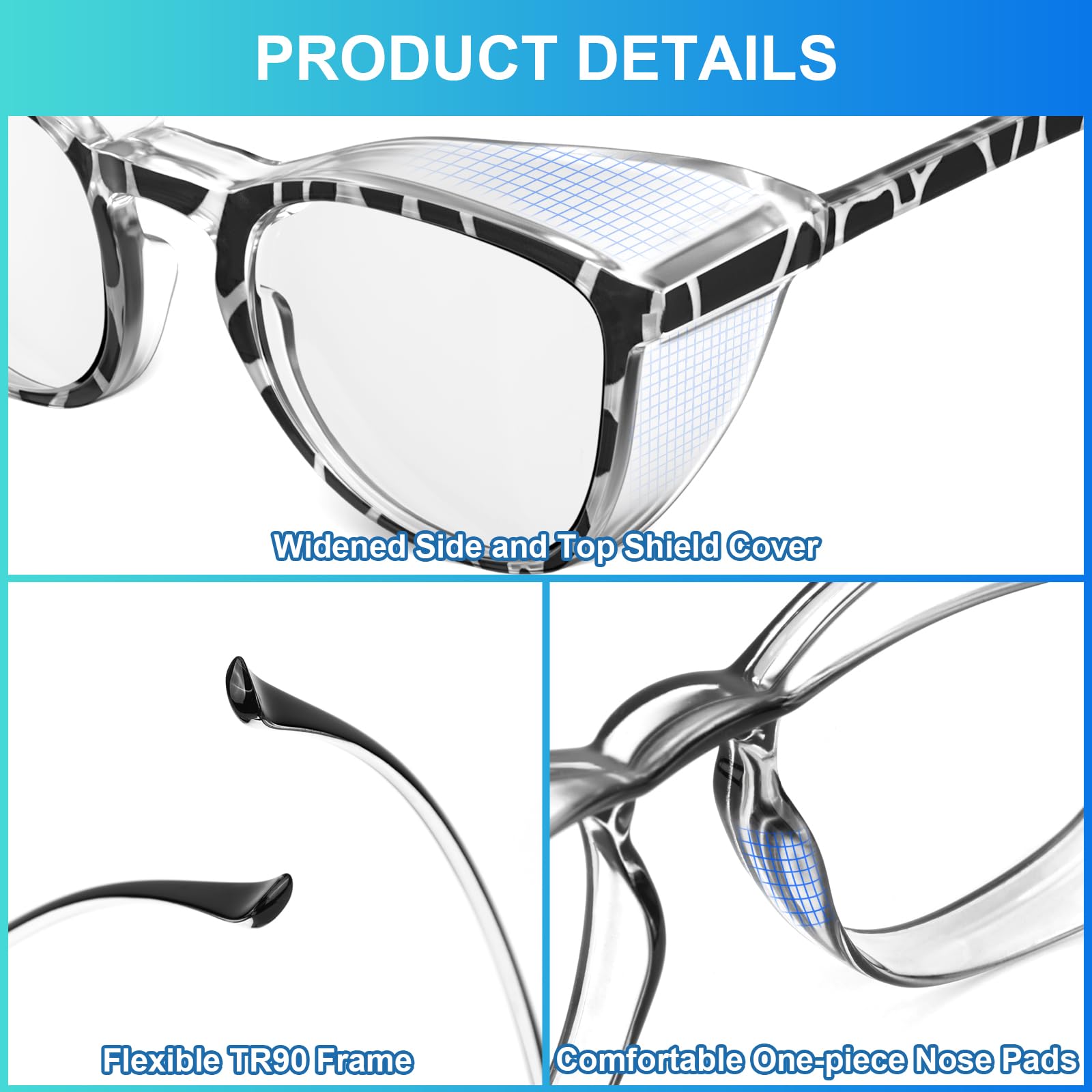 OXG 3 Pack Safety Glasses Goggles for Women, Anti Fog Clear Safety Glasses Scratch Resistant Protective Eyewear for Nurses (Blue+Purple+Grey)