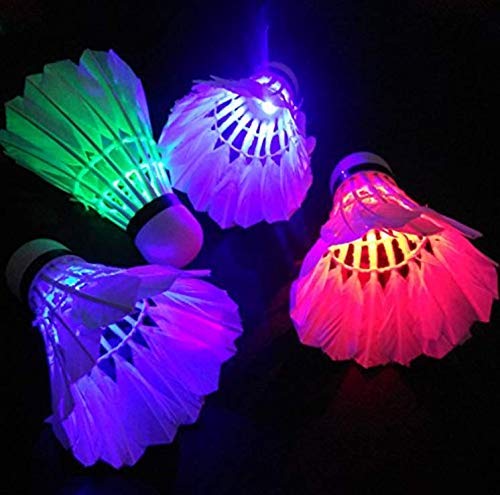JSA LED Badminton shuttlecocks(4PCS/Box) Lighting Birdies Shuttlecock Glow in The Dark Badminton for Indoor/Outdoor