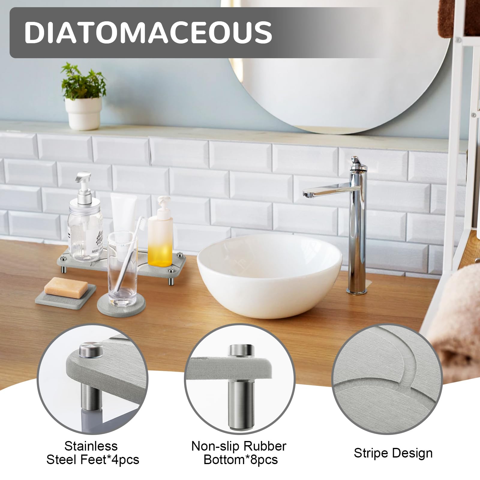 lemtrflo Instant Dry Sink Organizer | Bathroom Sink Caddy 11"*4.33" Diatomaceous Water Absorbing Stone Tray for Sink | 2PCS Dish Drying Stone Kitchen Soap Tray Diatomite Coasters for Sink AccessoriesâŚ