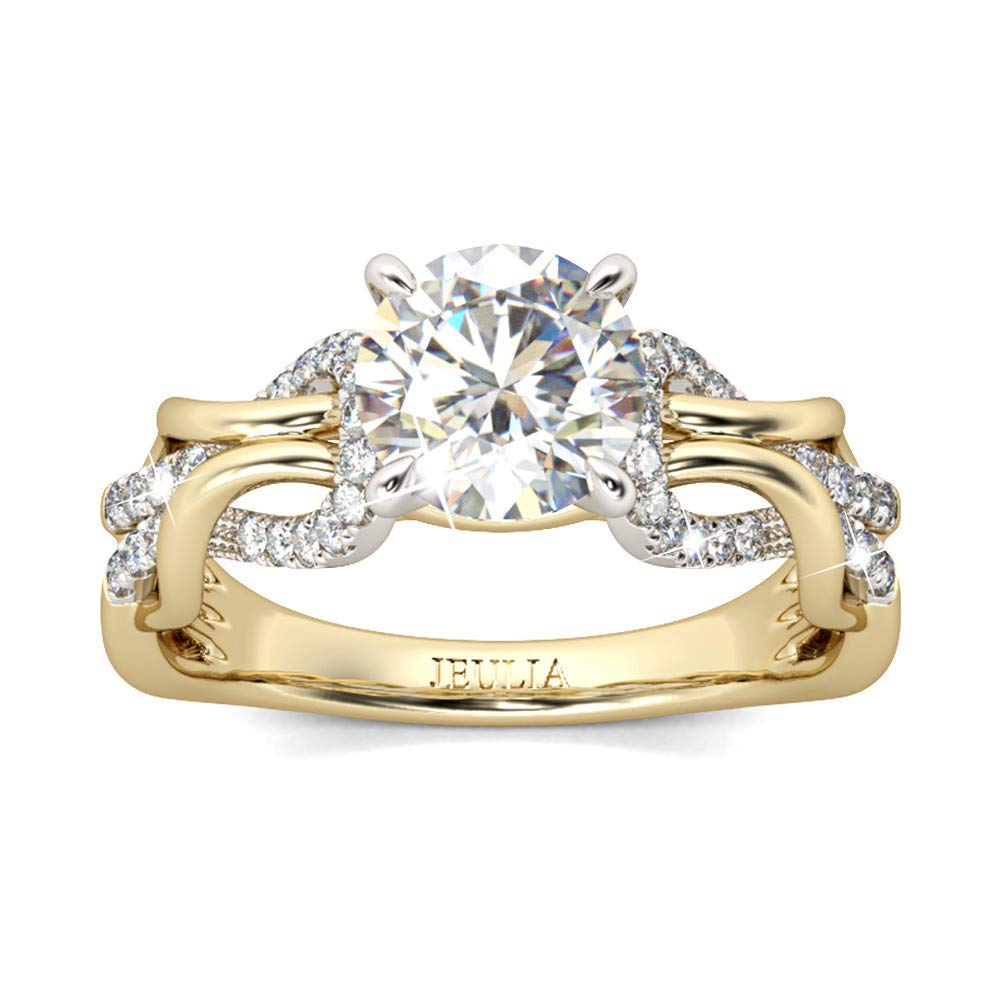 Jeulia 3.5 Carat Intertwined Ring for Women 14k Gold Plated Two Tone Round Cut 925 Sterling Silver Ring Anniversary Promise Band Eternity Rings for Her (Gold, 7)